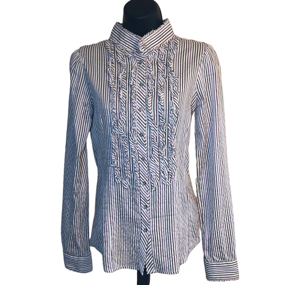 Sisley | Tops | Sisley Italy Ruffle Button Up Shirt Long Sleeve White ...